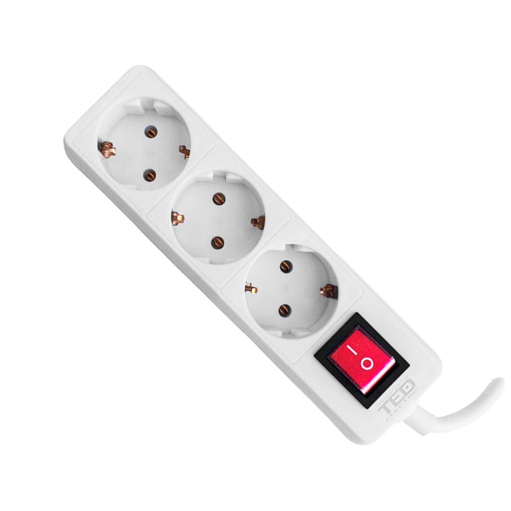 Prelungitor 3 prize cu intrerupator, 3 x 1mm 1.5 metri ALB, TED ...